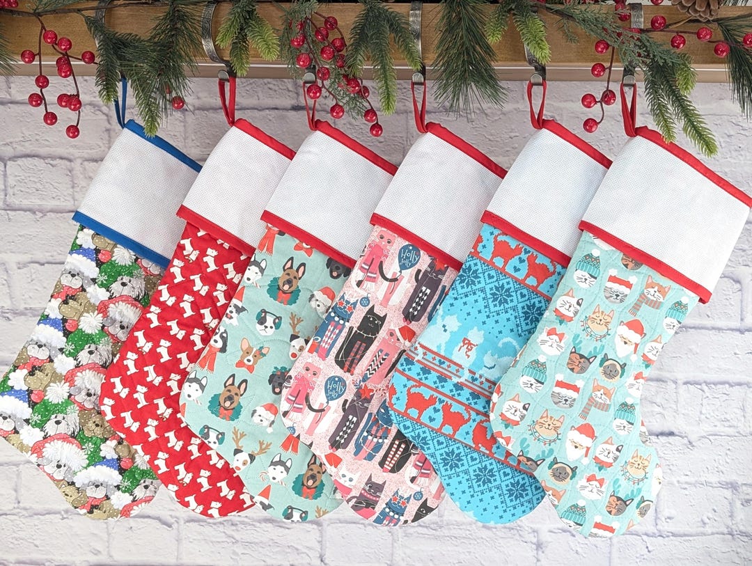 Quilted Christmas Stocking With Cross-stitch-able Aida Cuff | Quilted ...