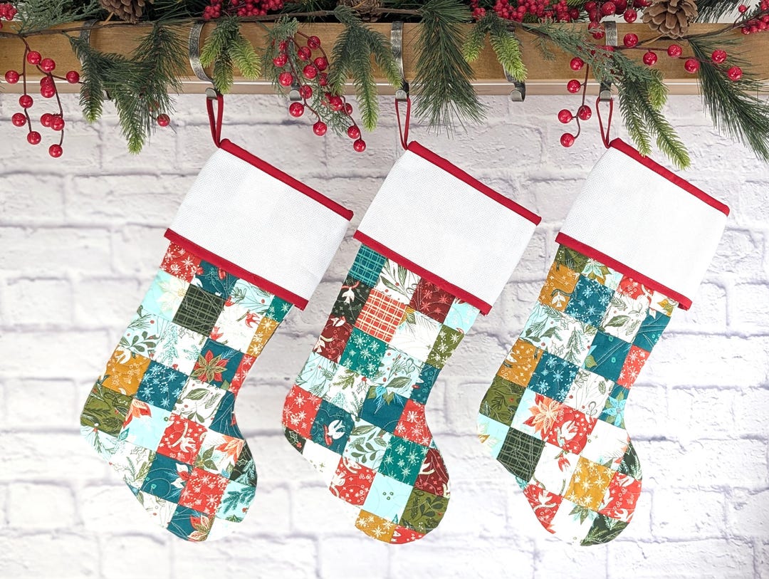 PATCHWORK Quilted Christmas Stocking With Cross-stitch-able Aida Cuff ...