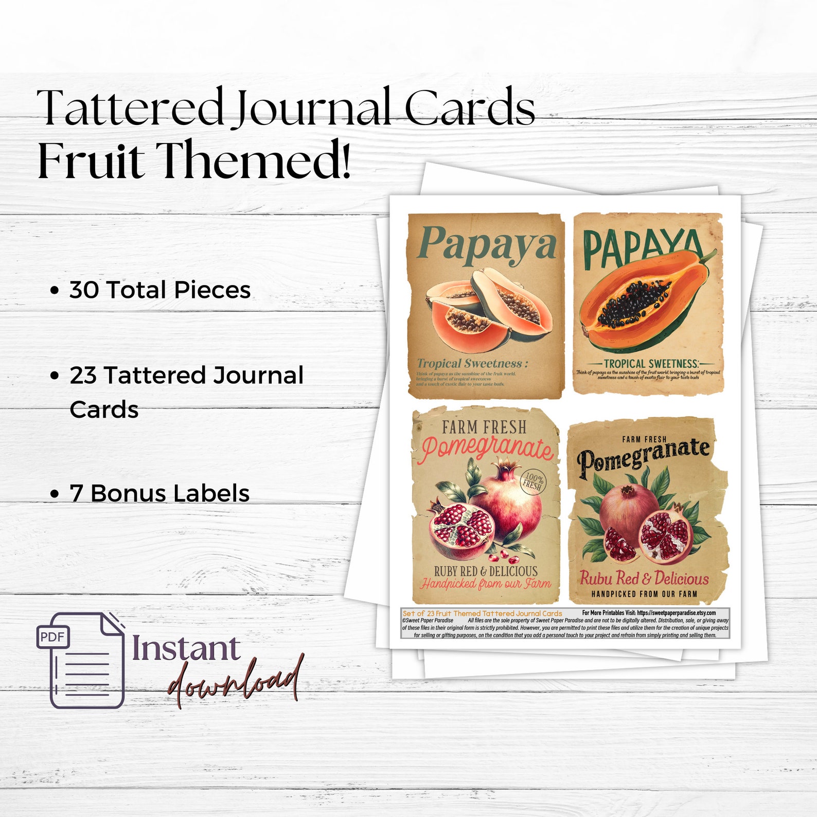 30 Piece Fruit Themed Journal Card and Label Kit, Tattered Journal ...