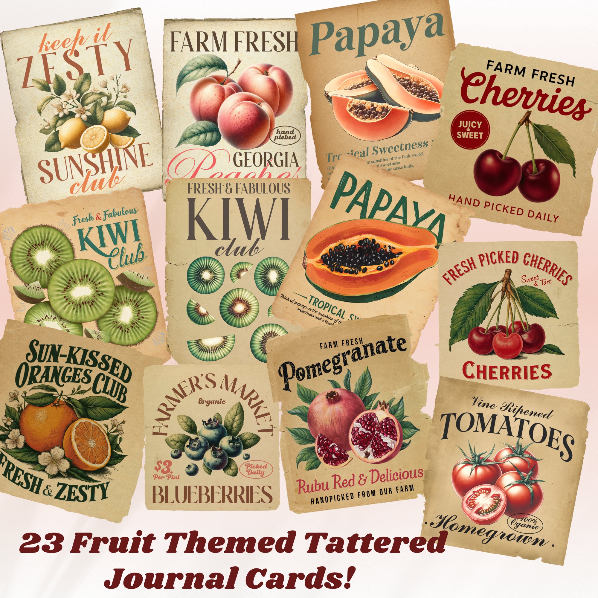 30 Piece Fruit Themed Journal Card and Label Kit, Tattered Journal ...