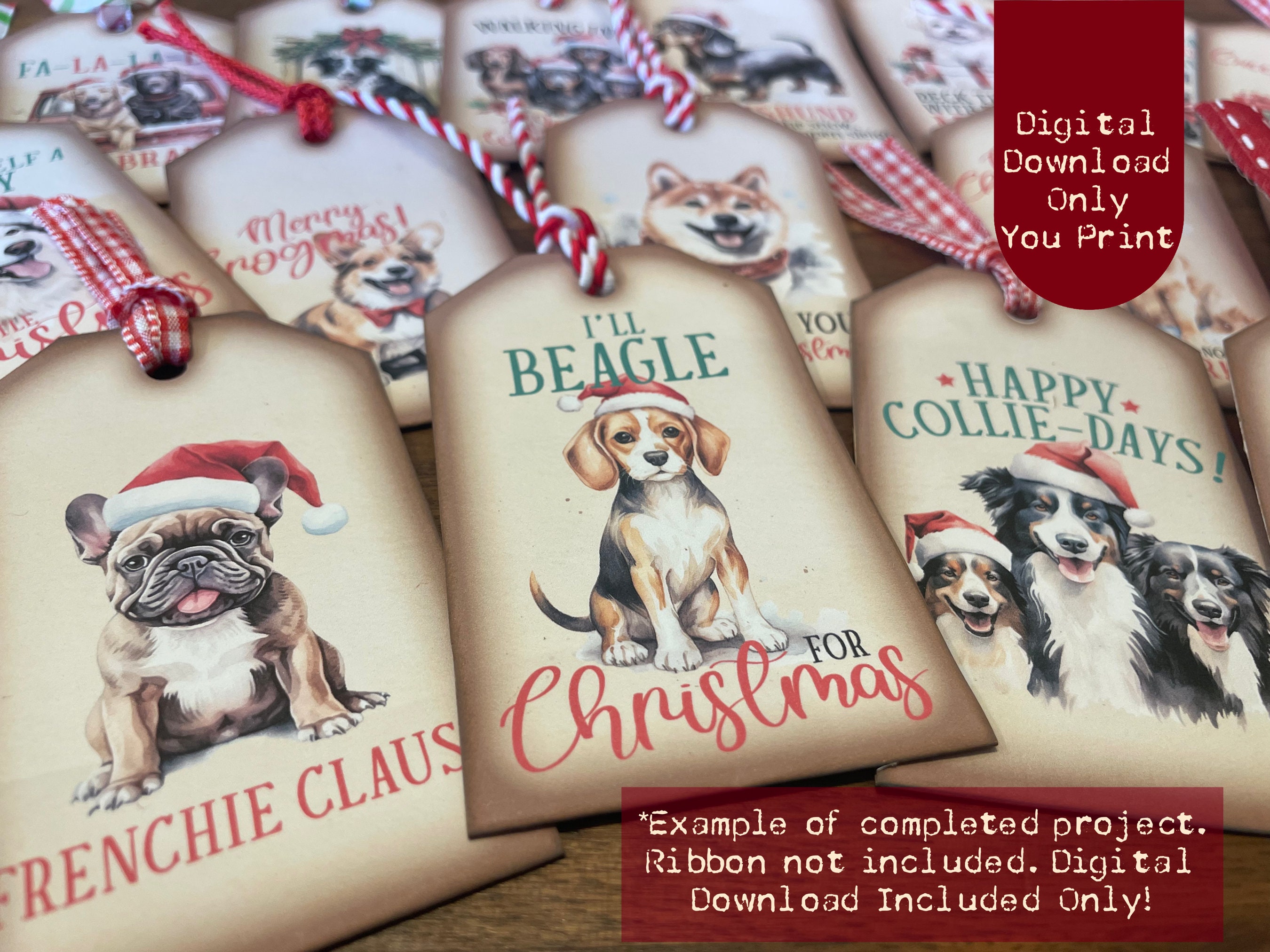 16 Printable Christmas Dog Themed Gift Tags, Double Sided Gift Tags ...