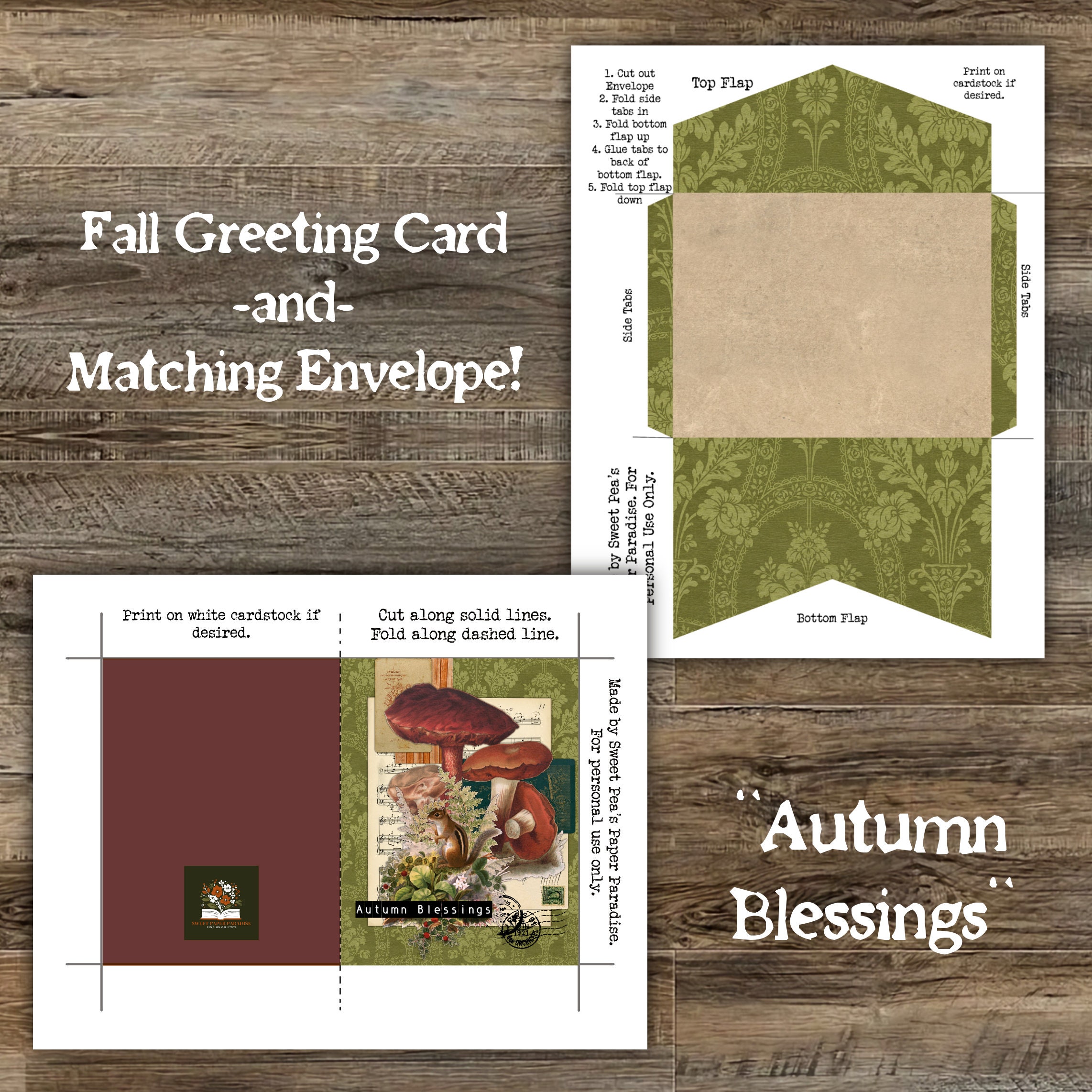 Printable Fall Notecard and Matching Envelope, Thanksgiving Card ...