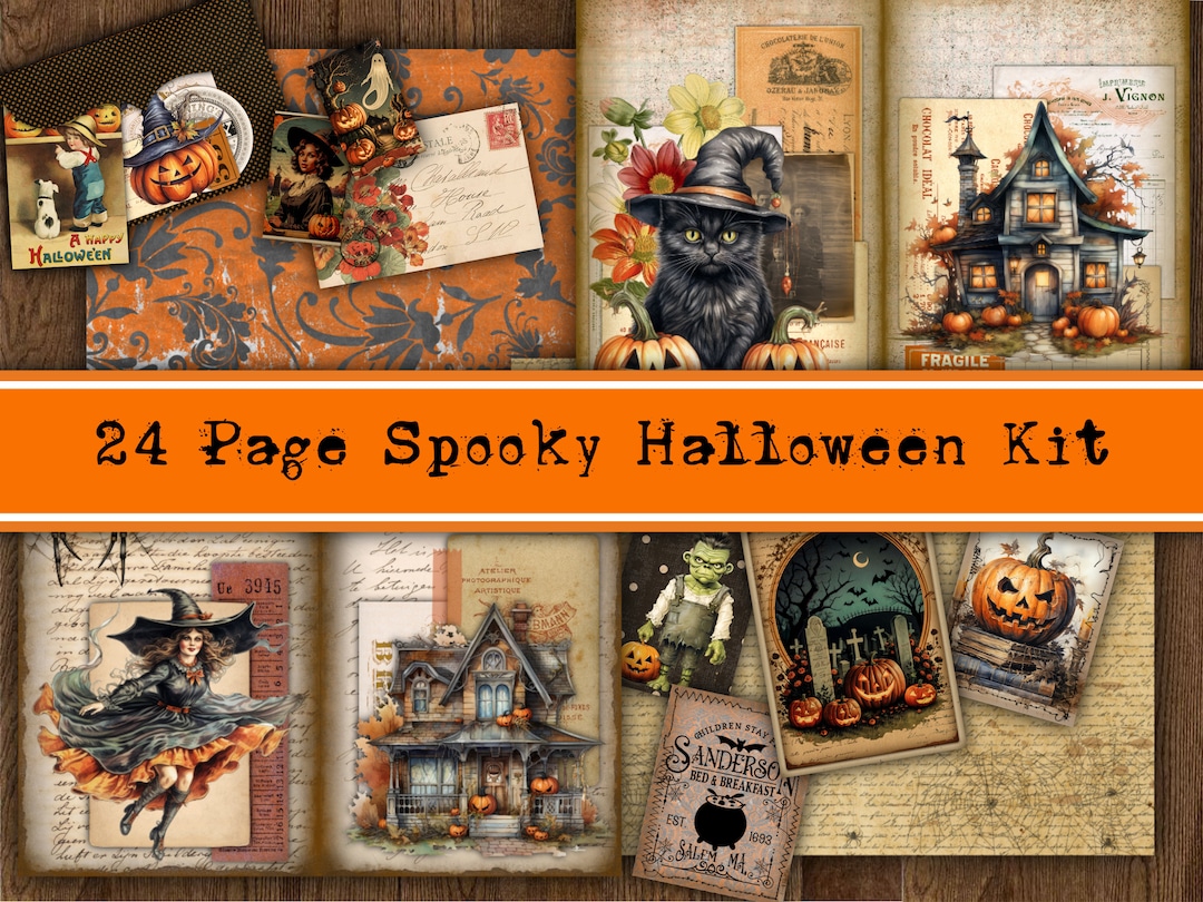 24 Page Spooky Halloween Junk Journal Kit, Printable Halloween Digital ...