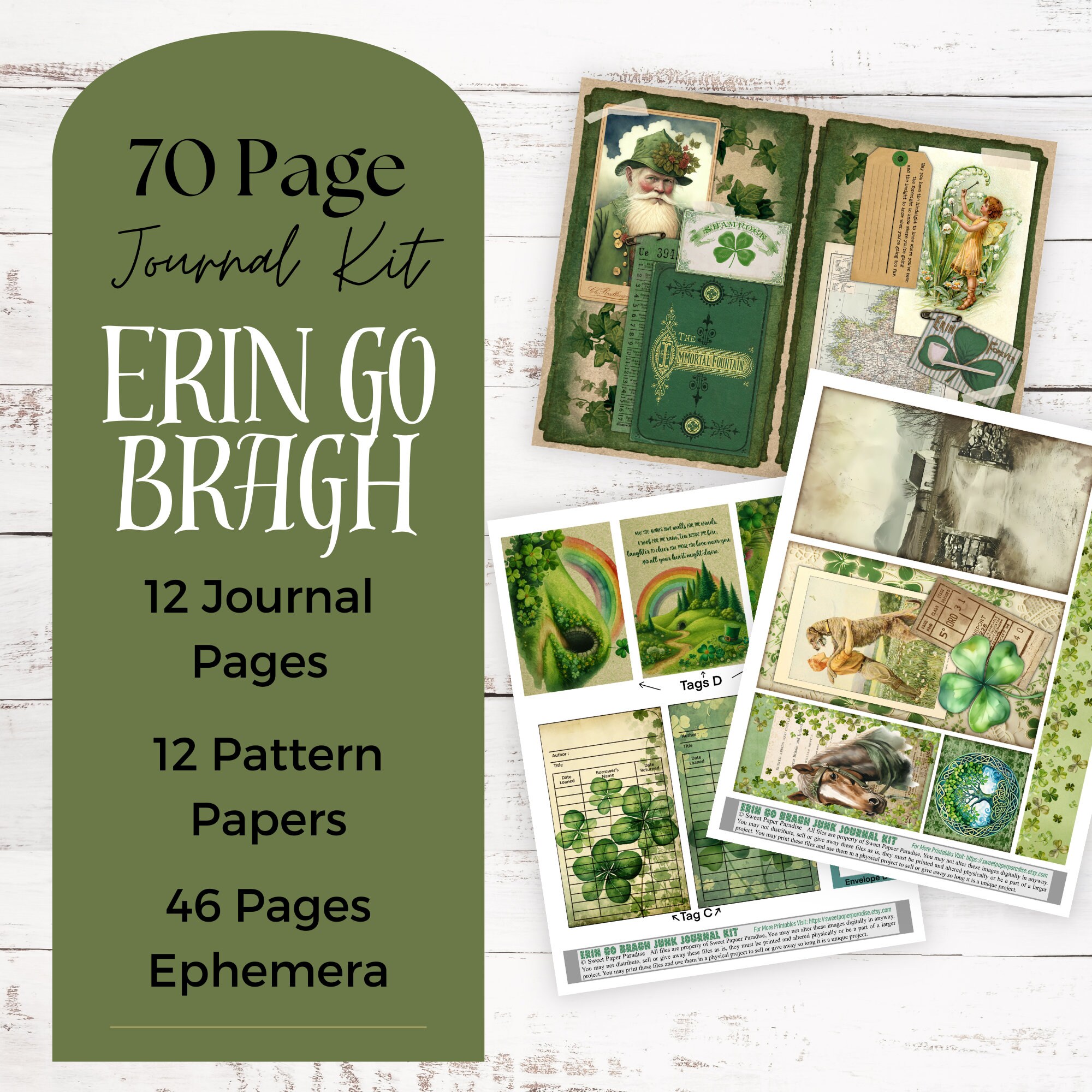 Irish erin Go Bragh 70 Page Junk Journal Kit, Printable Journal Kit ...