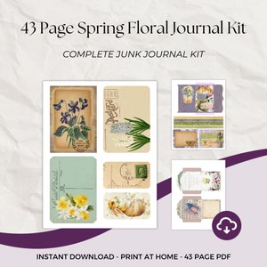 Spring Florals Junk Journal Kit, 43 Printable Journal Pages, Floral ...