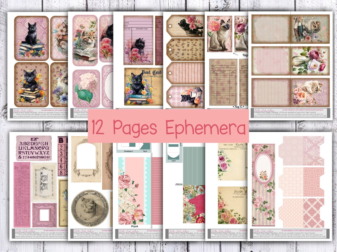 50 Page Pretty Pink Kitty Junk Journal Kit Printable Journal - Etsy