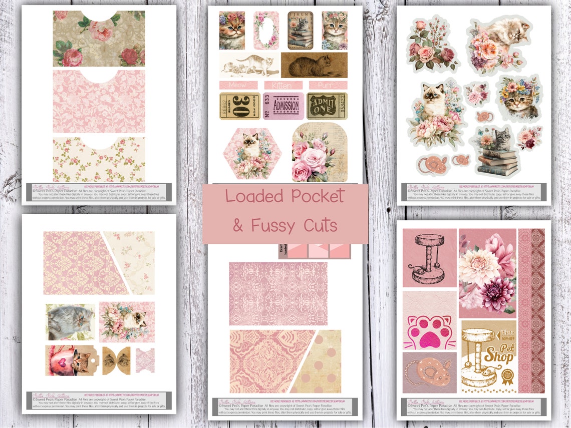 50 Page Pretty Pink Kitty Junk Journal Kit Printable Journal - Etsy