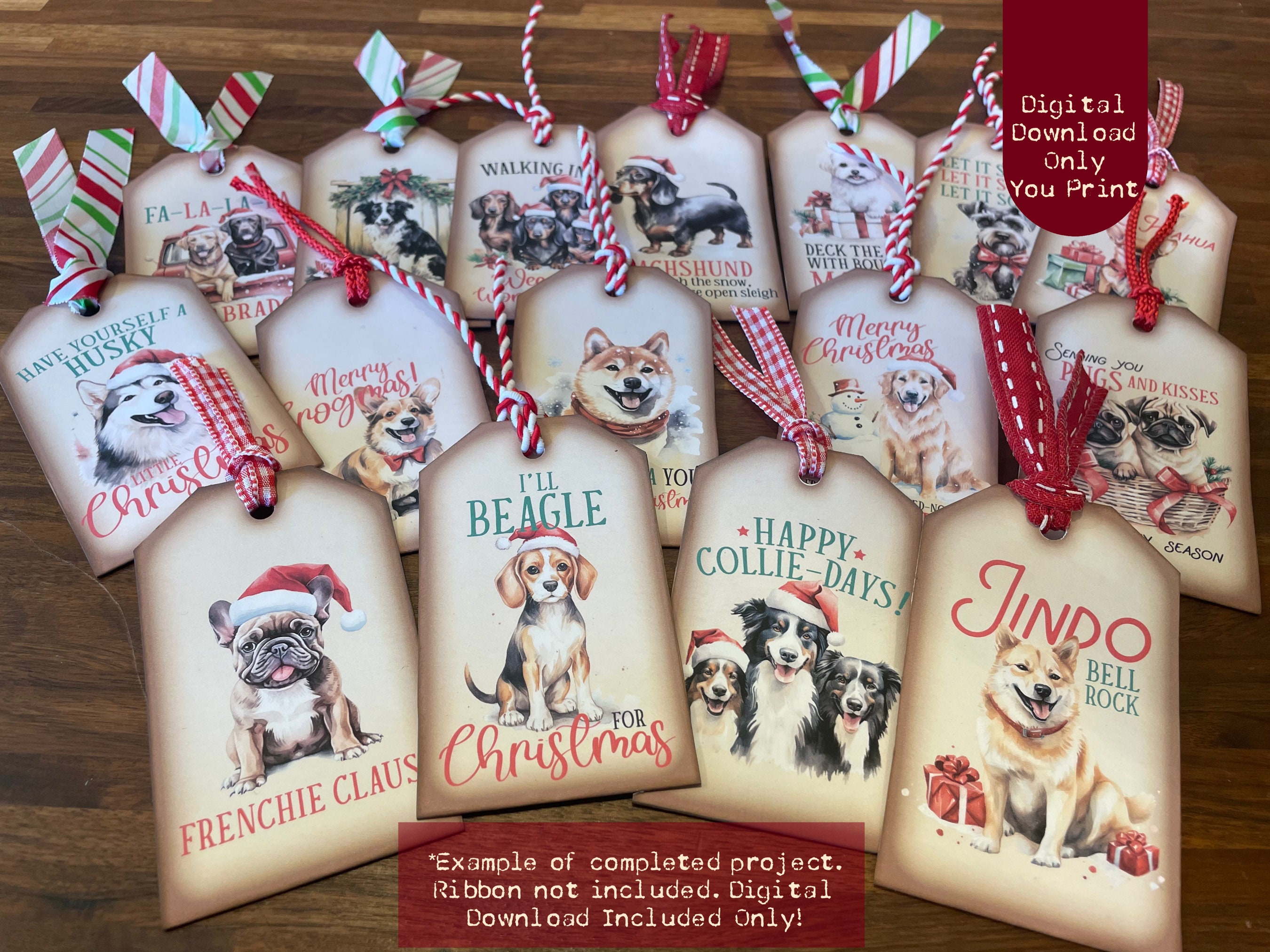 16 Printable Christmas Dog Themed Gift Tags, Double Sided Gift Tags ...