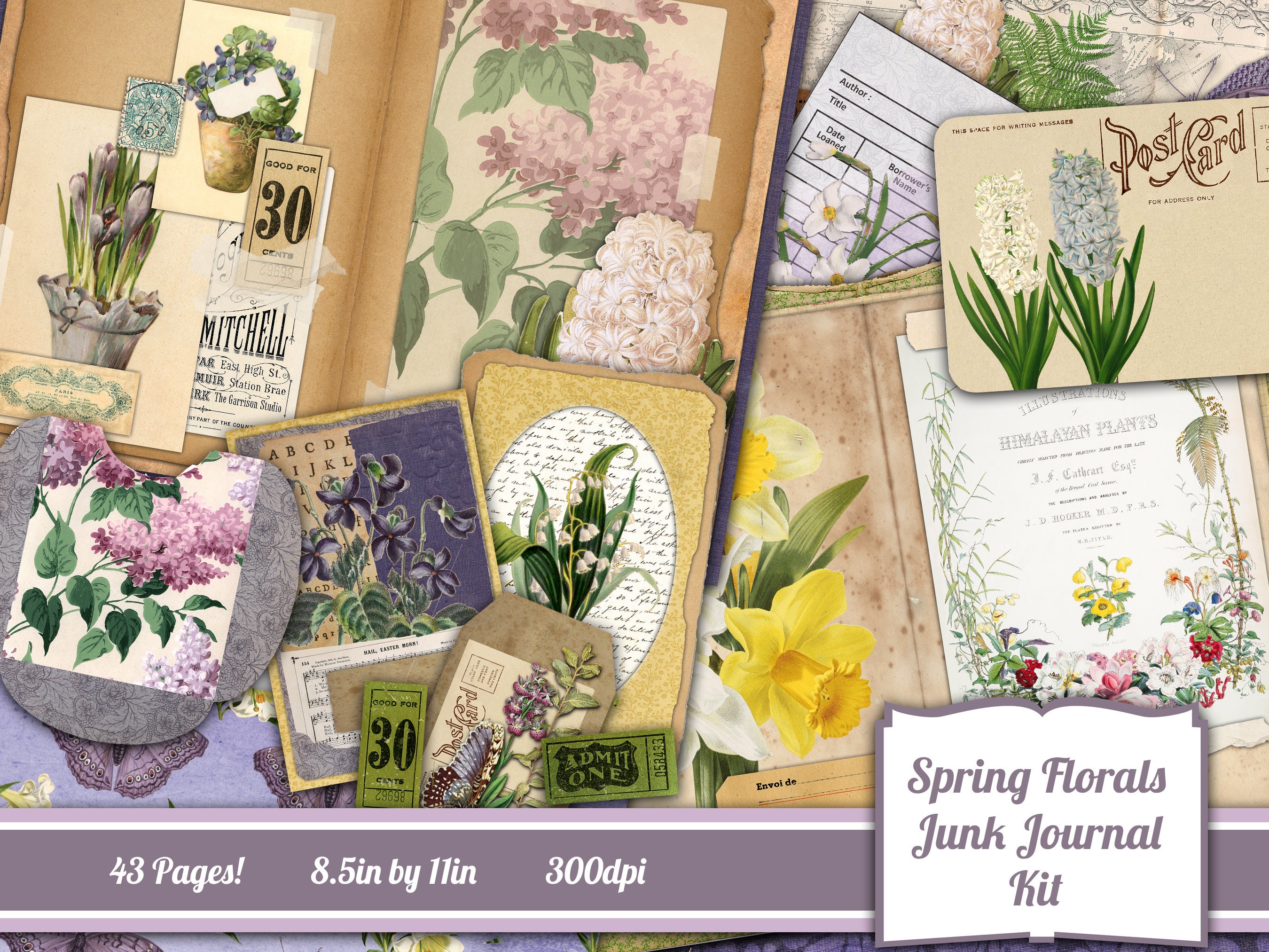 Spring Florals Junk Journal Kit, 43 Printable Journal Pages, Floral ...
