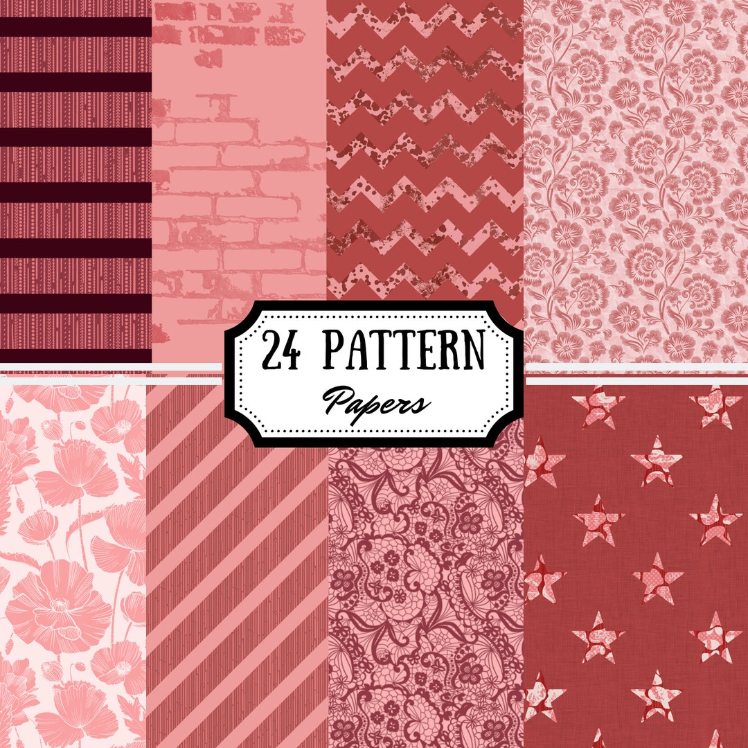 24 Vintage Pretty Pink Digital Papers Pack, Pattern Paper for Junk ...