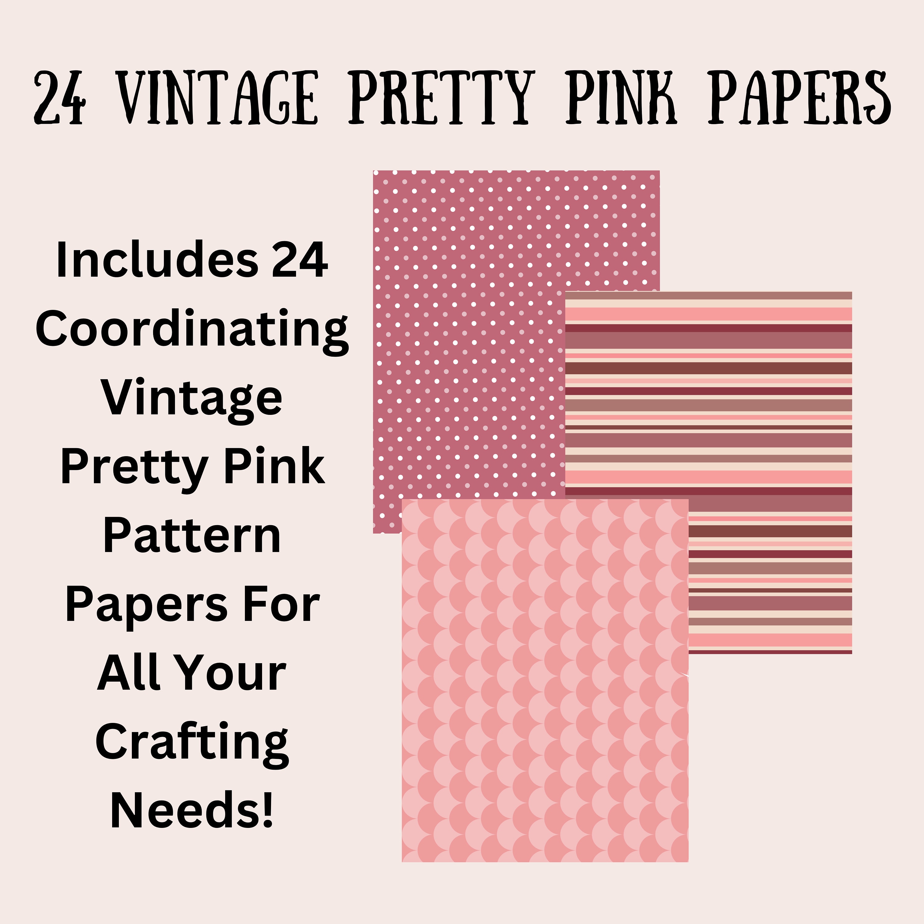 24 Vintage Pretty Pink Digital Papers Pack, Pattern Paper for Junk ...