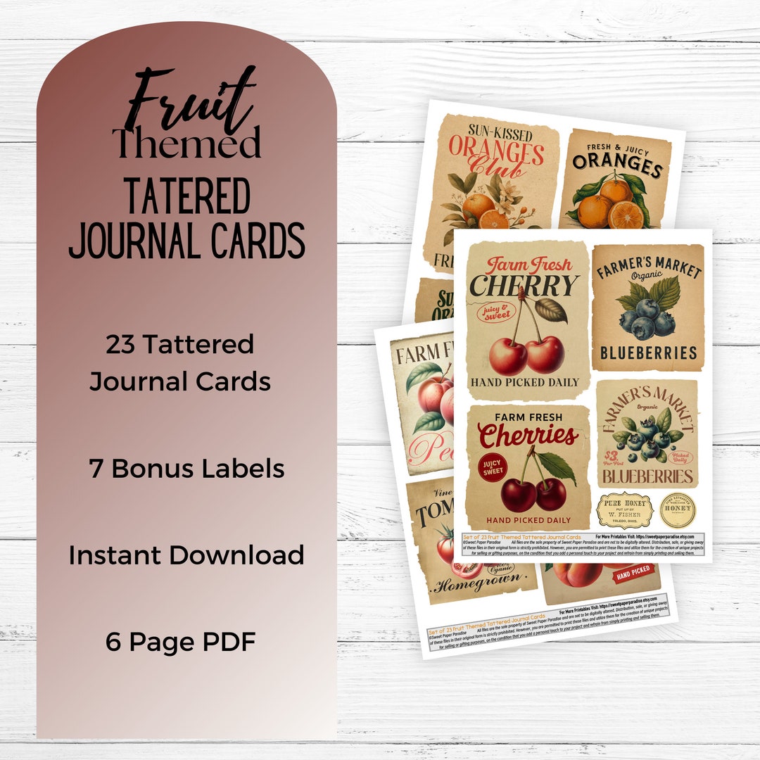 30 Piece Fruit Themed Journal Card and Label Kit, Tattered Journal ...