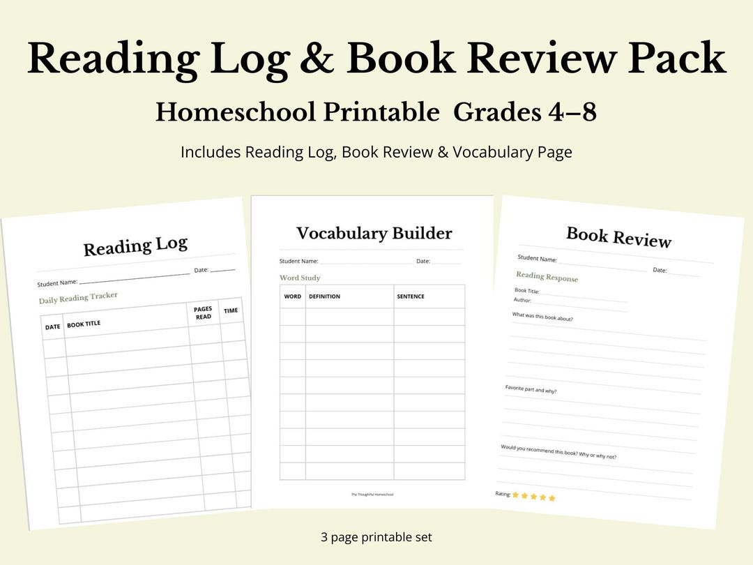 Homeschool Reading Log, Book Review, Vocabulary Builder (digital ...