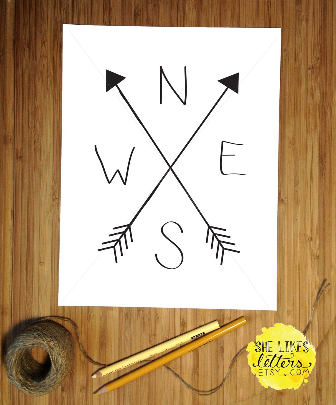 Minimalist Arrow Compass Digital Download Printable // Compass Wall ...