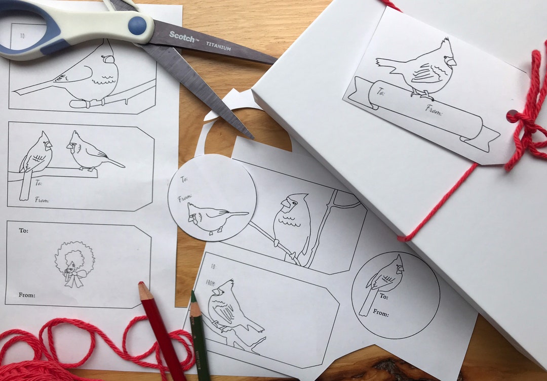 Cardinal Christmas Tags Printable Christmas Birds Gift Tags Coloring ...