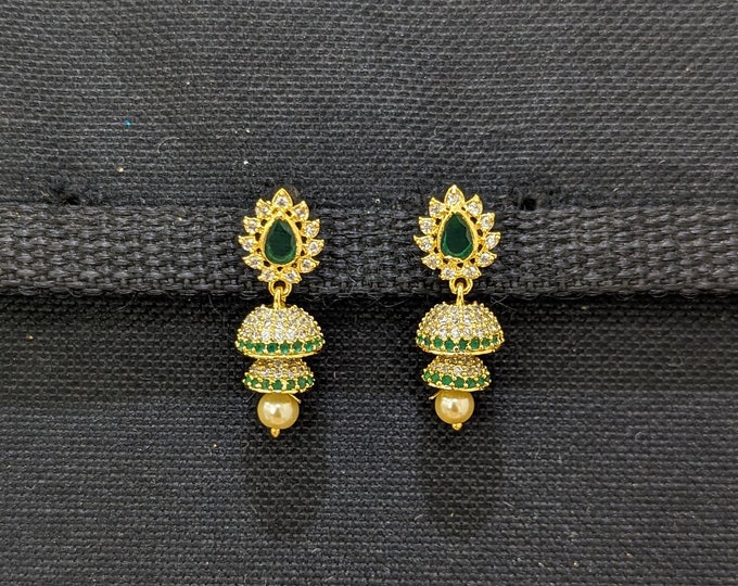 Teardrop Small Jhumka / Double Layer Jhumki / CZ Jhumka / One Gram Gold ...