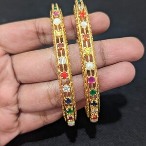 Navaratna Stone Replica Indian Bangles / Set of 2 Bangles / One Gram ...