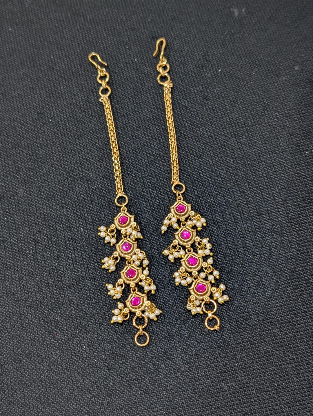 Kaan Chain / Jadau Kundan Ear Chain / Antique Gold Plated Earring Chain ...