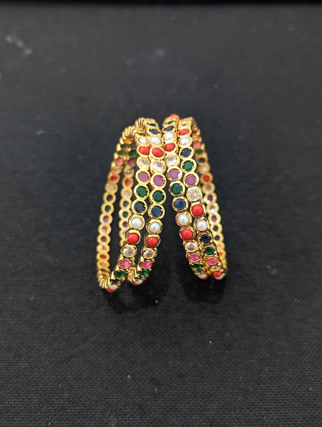Navaratna Stone Replica Indian Bangles / Set of 4 Bangles / One Gram ...