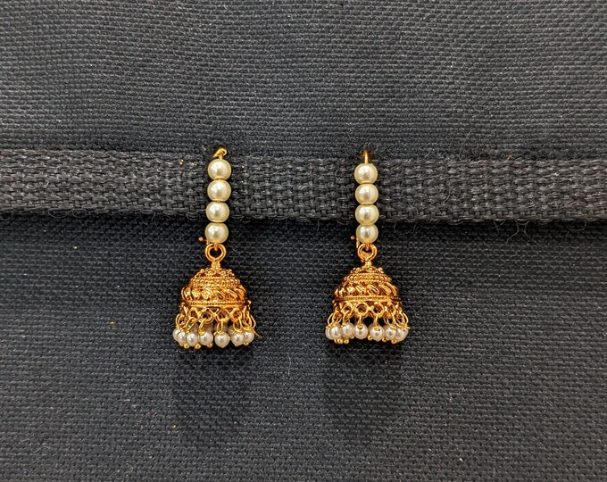 Pearl Hoop Earrings / Small Jhumka / Orange Gold Plated Jhumki - Etsy