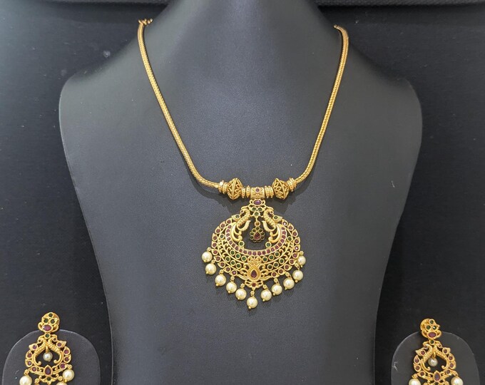 Adigai Style Choker Necklace and Chandbali Earrings Set / Traditional ...