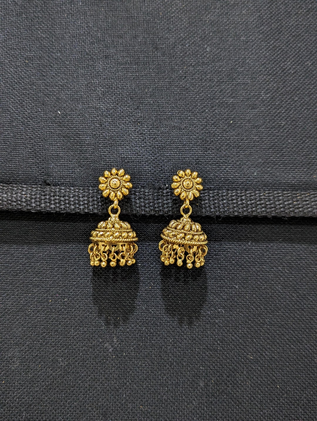 D1 - Gold Plated Jhumka Earrings / Gold Bead Dangle Jhumki / Antique ...