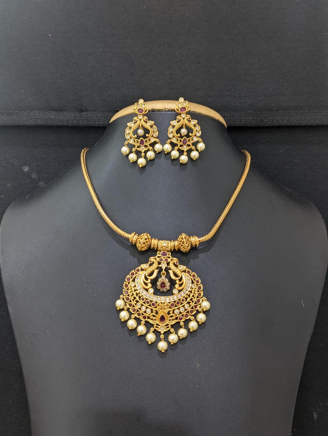 Adigai Style Choker Necklace and Chandbali Earrings Set / Traditional ...