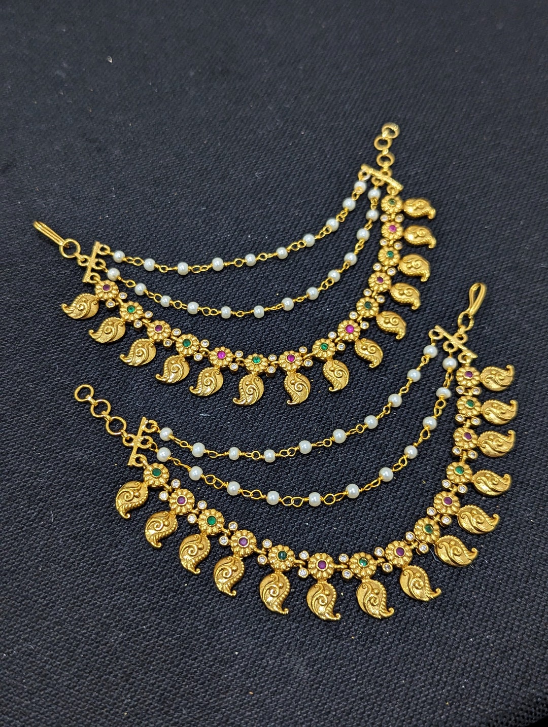 Mango CZ Stone Ear Chain / Kaan Chain / Champasaralu / Maatal / Triple ...