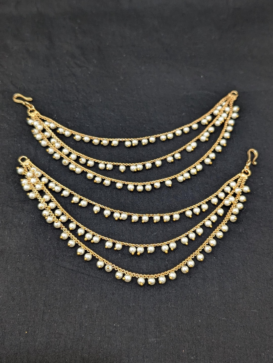 Kaan Chain / Triple Layer Pearl Bead Dangling Ear Chain / Indian ...