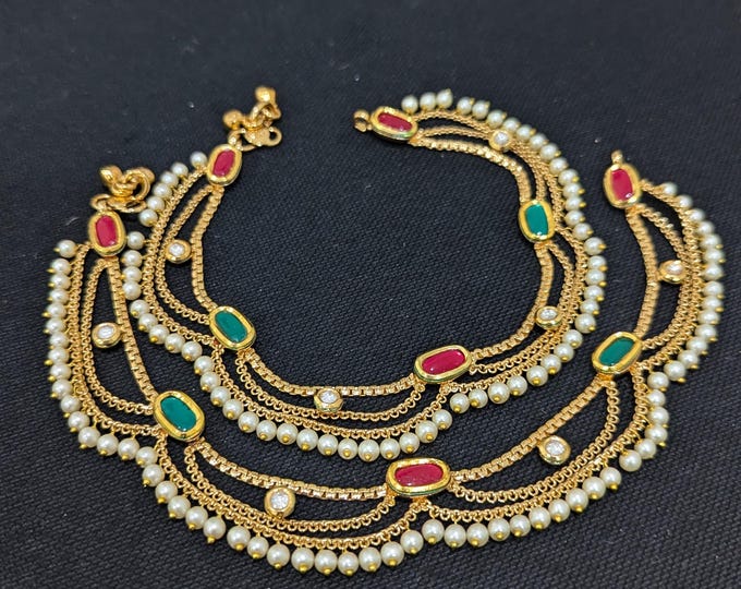 Kundan Grand Anklets / Indian Anklets / Bridal Anklet/ Indian Payal ...