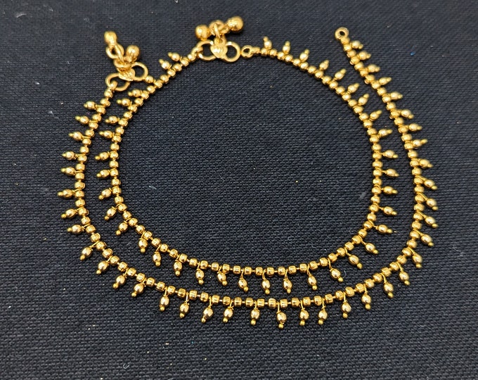 Single Gold Bead Dangle Pair Anklets / Indian Anklet / Payal / Gold ...