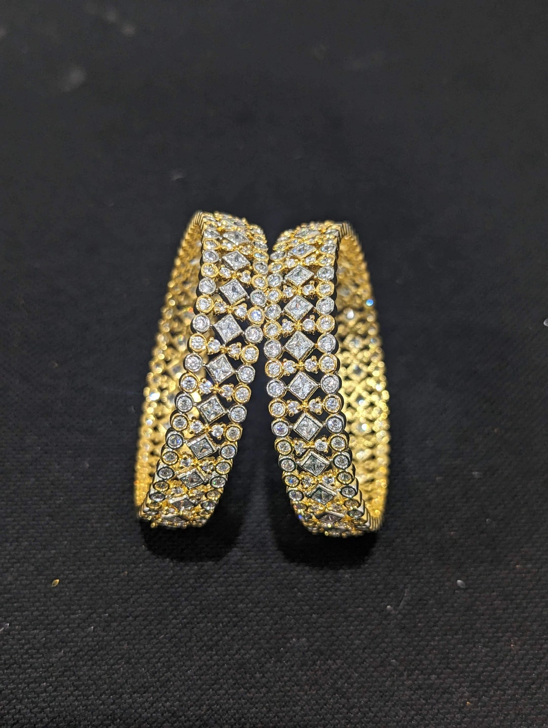 2x8 Indian Bridal Bangles / One Gram Gold Plated CZ Bangles / White CZ ...