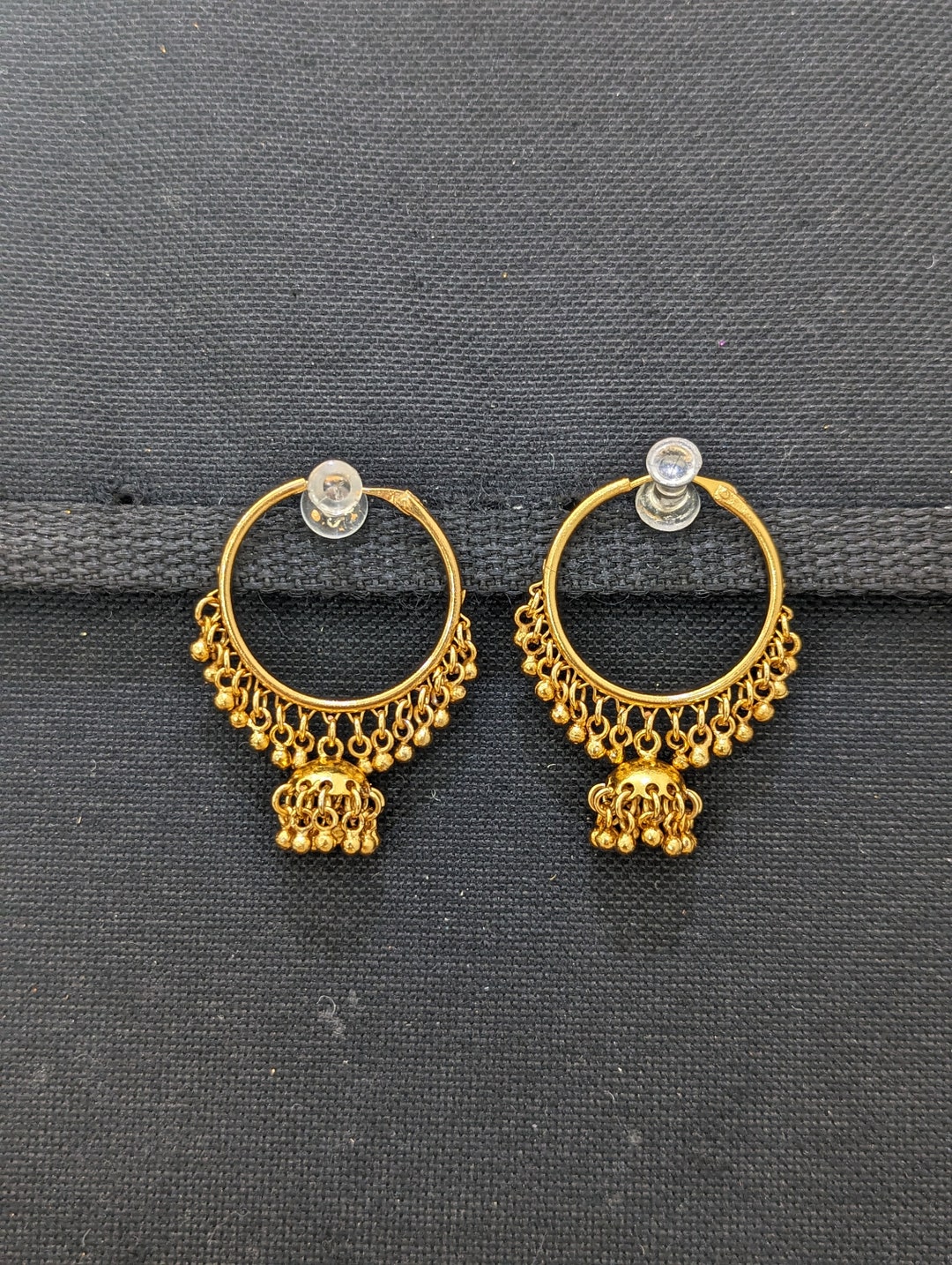 Hoop Earrings / Jhumka / Bali Ring Gold Plated Indian Earrings / Goldl Bead Dangling Bali Ring ...
