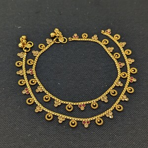 Pair Anklets Payal / Golusu / Traditional Gold Plated Circle Dot Design ...