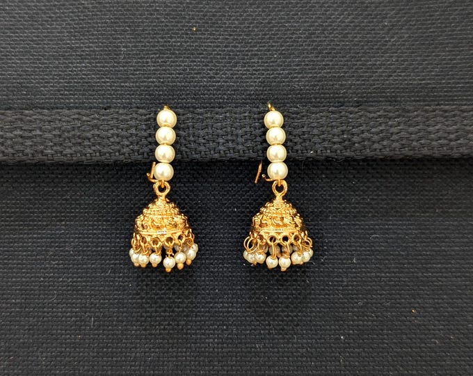 Pearl Hoop Earrings / Small Jhumka / Orange Gold Plated Jhumki / Indian ...