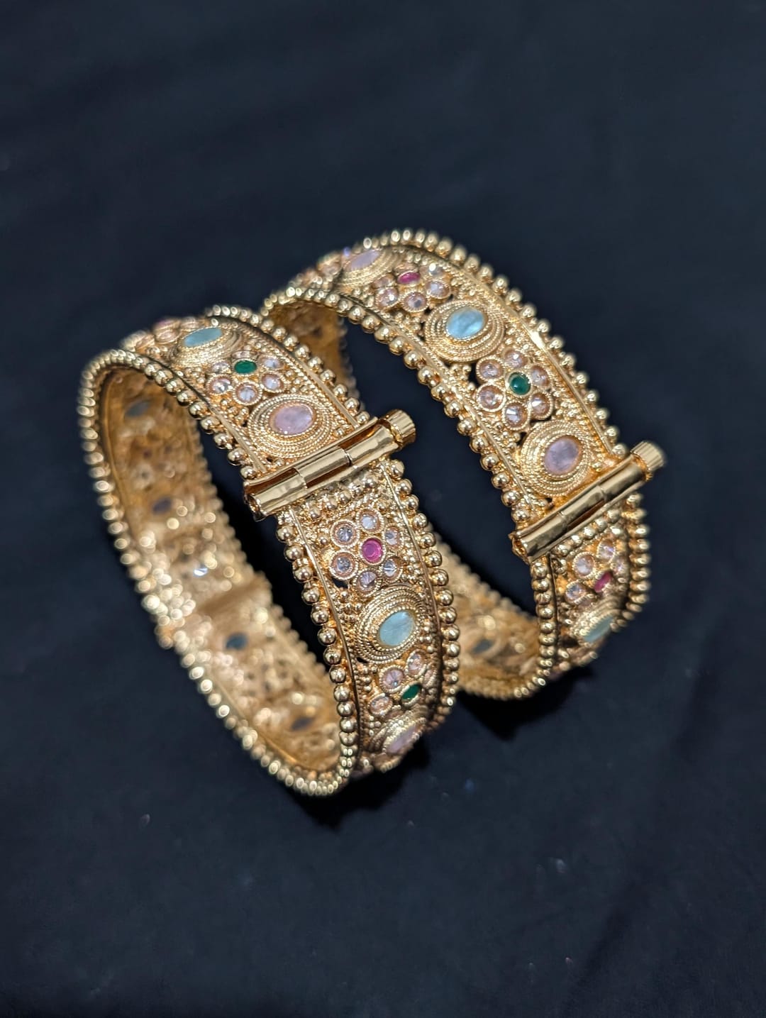 Multi Color Polki Bangles / Gold Plated Pair Bangles / Indian Bangles / Openable Bangles ...