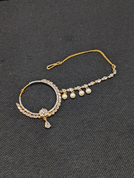 Big Nose Ring / Nath / Clip on Nose Ring With Gold Chain / | Etsy