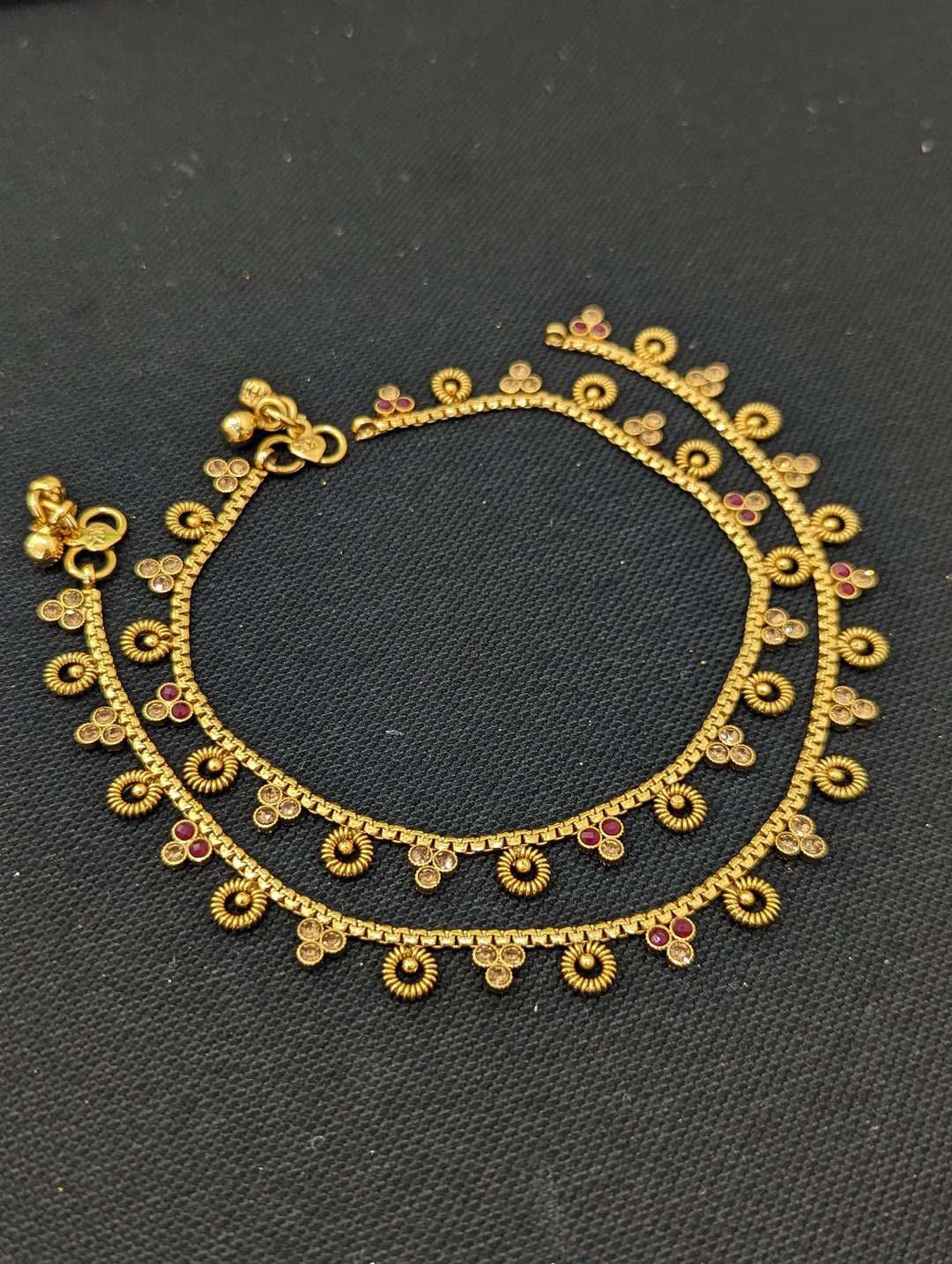 Pair Anklets - Payal / Golusu / Traditional Gold Plated Circle Dot ...