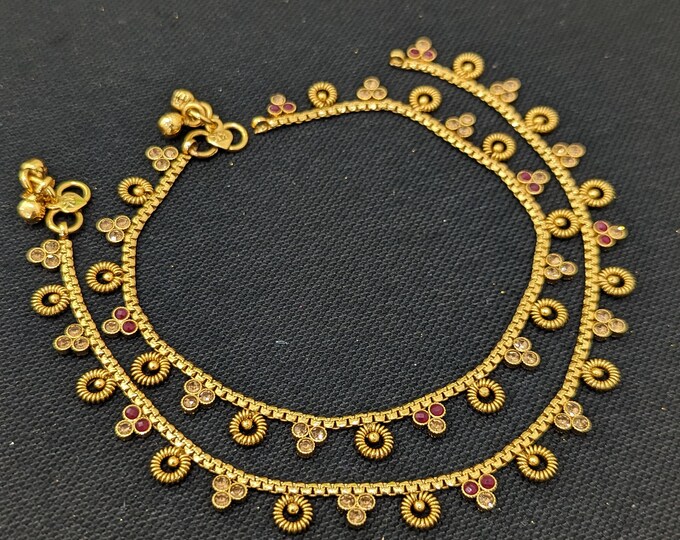 Pair Anklets - Payal / Golusu / Traditional Gold Plated Circle Dot ...