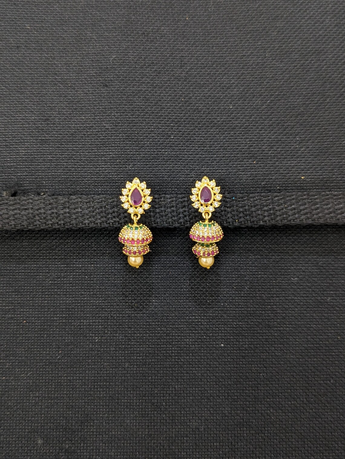 Teardrop Small Jhumka / Double Layer Jhumki / CZ Jhumka / One Gram Gold ...