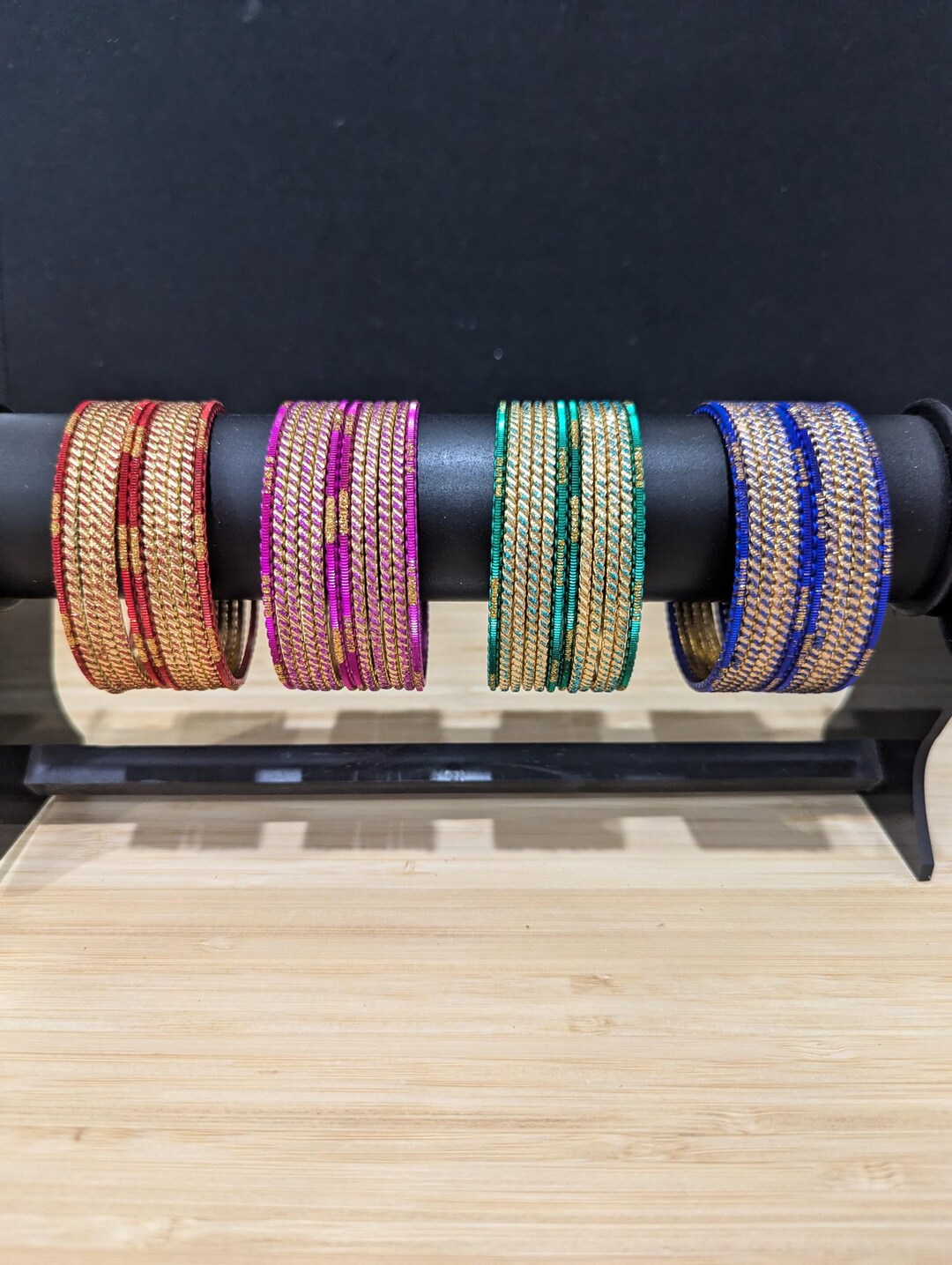 Sale - 1 Dozen Bangles / Gold Glitter Spiral Indian Bangles / Colorful ...
