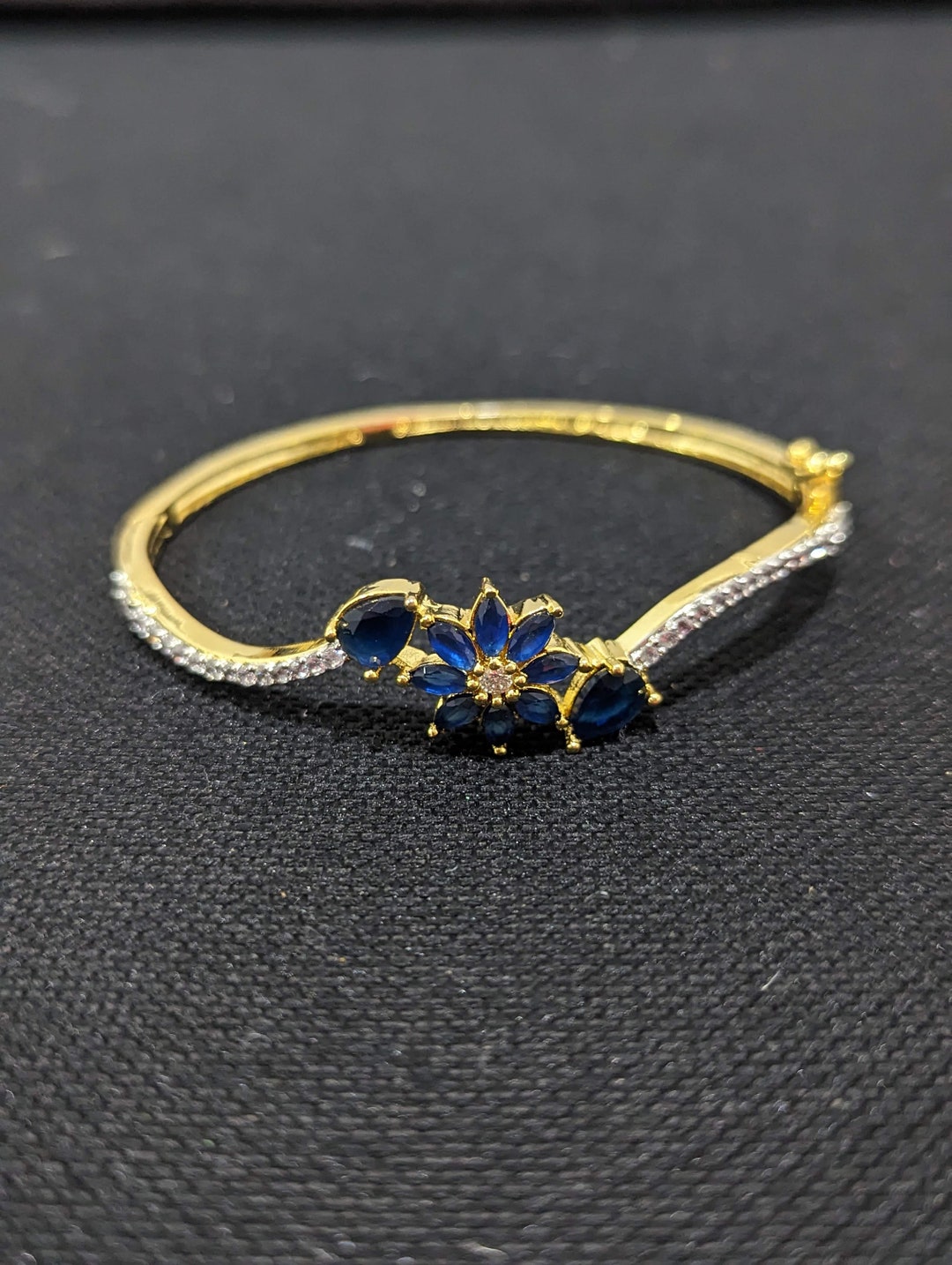 Blue Flower Bracelet - One Gram Gold Plated CZ Stone Bracelet / Bridal ...
