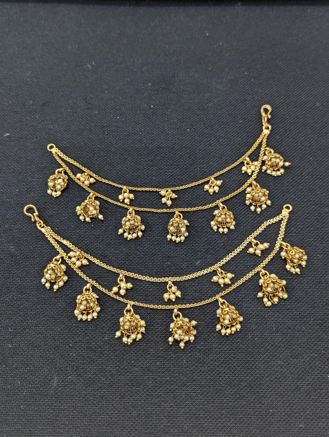 Double Layer Kaan Chain / Earrings Chain / Gold Plated Multiple Jhumka ...