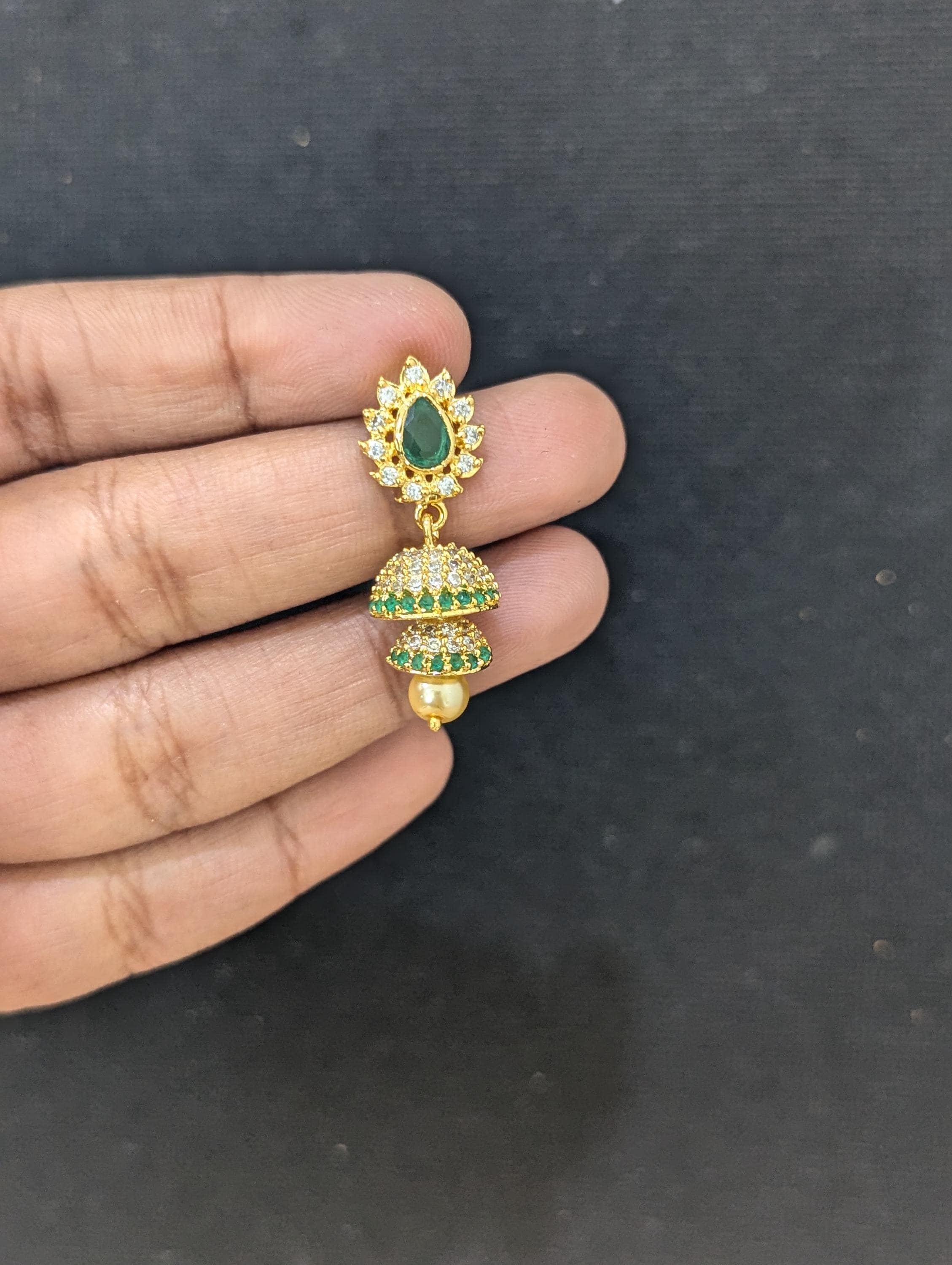 Teardrop Small Jhumka / Double Layer Jhumki / CZ Jhumka / One Gram Gold ...