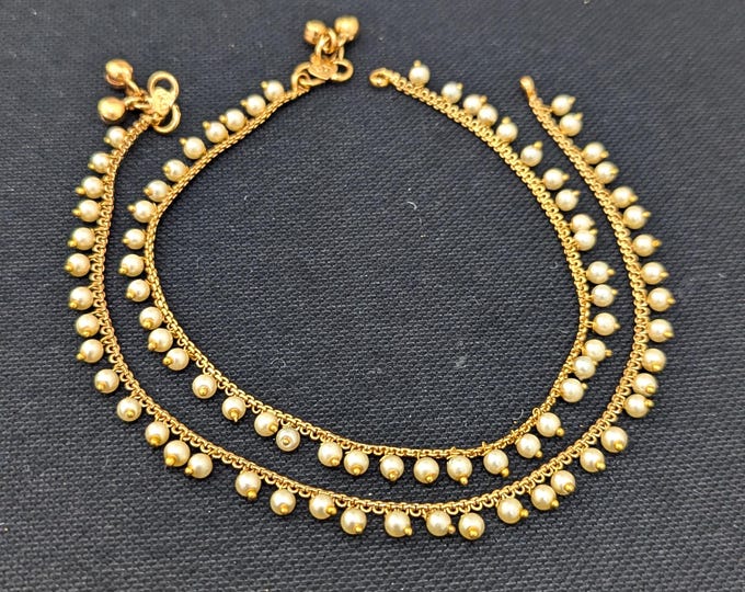 Simple Pearl Anklets / Payal / Goulsu / Traditional Gold Plated Indian ...