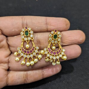 Adigai Style Choker Necklace and Chandbali Earrings Set / Traditional ...