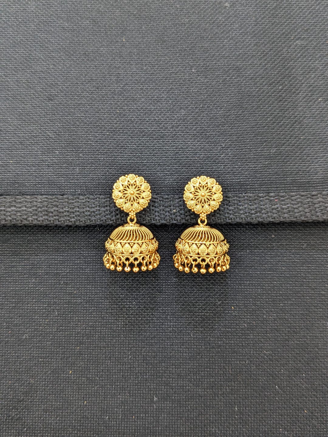 Real Gold Look Alike Small Jhumka Earrings / Gold Bead Dangle Small ...
