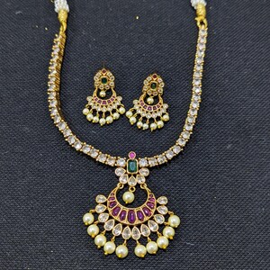 Adigai Style Choker Necklace and Chandbali Earrings Set / Traditional ...
