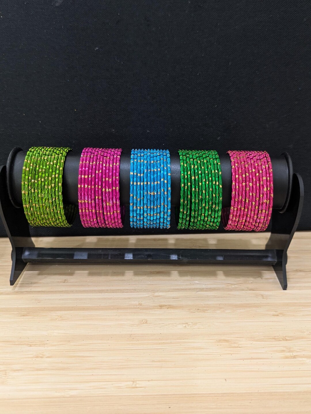 SALE - 1 Dozen Metal Bangles / Gold Glitter Dot Indian Bridal Bangles ...