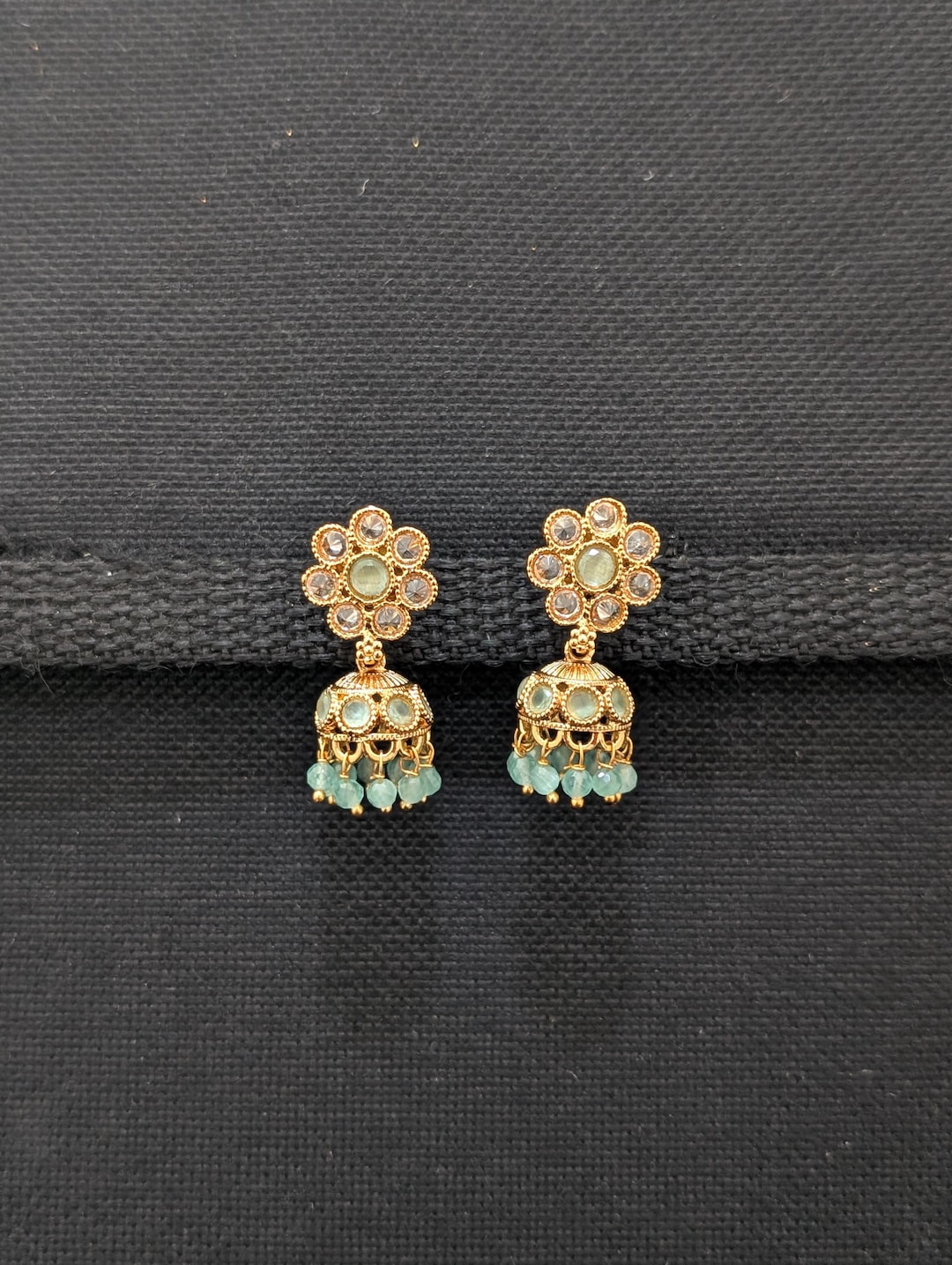 Gold Plated Small Jhumka Earrings / Color Bead Dangle Polki Jhumki ...